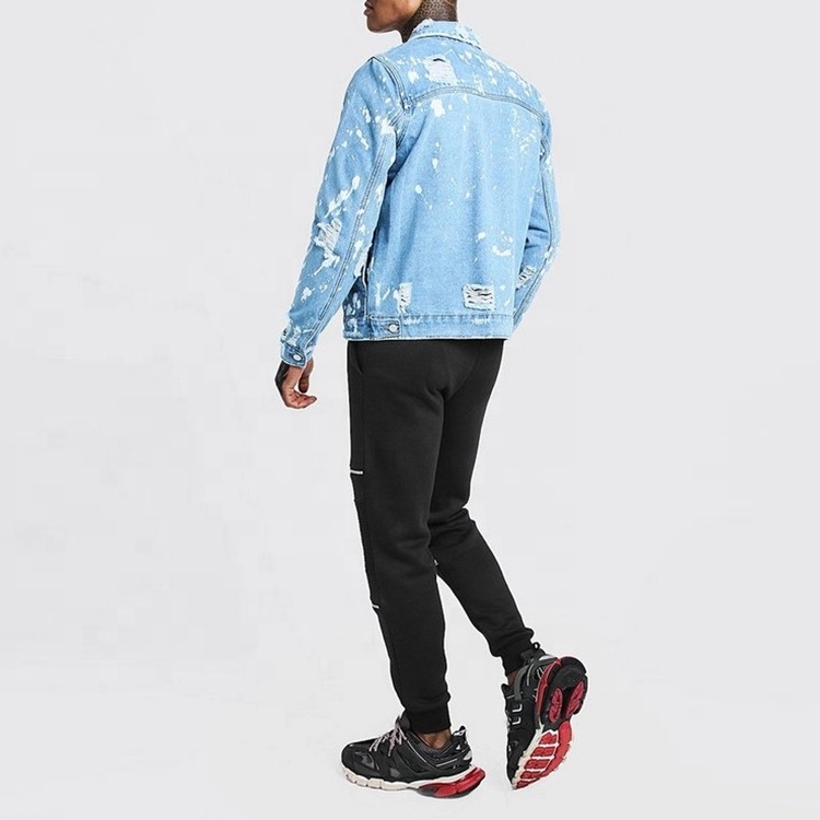 Distressed ripped jean jacket for men | sweatpants manufacturers