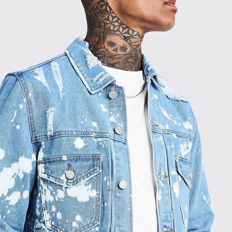 Distressed ripped jean jacket for men | sweatpants manufacturers